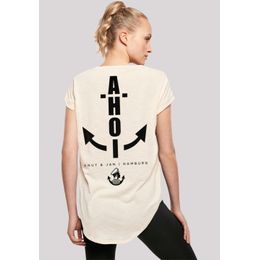 T-Shirt F4NT4STIC "Ahoi Anker Knut & Jan Hamburg", Damen, Gr. L, wei&szlig; (sandwei&szlig;), Obermaterial: 100% Baumwolle, regular fit, Rundhals, ohne B&uuml;ndchen, Shirts T-Shirt, Print