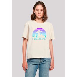 T-Shirt F4NT4STIC "I BELIEVE UFO Alien Raumschiff Retro", Damen, Gr. L, wei&szlig; (sandwei&szlig;), Obermaterial: 100% Baumwolle, oversize, Rundhals, ohne B&uuml;ndchen, Shirts T-Shirt, Premium Qualit&auml;t