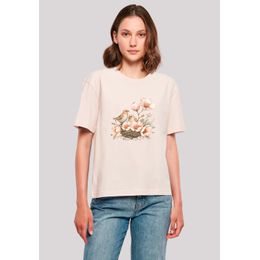 T-Shirt F4NT4STIC "Vogelnest Blumen", Damen, Gr. L, pink, Obermaterial: 100% Baumwolle, oversize, Rundhals, ohne Bündchen, Shirts T-Shirt, Premium Qualität