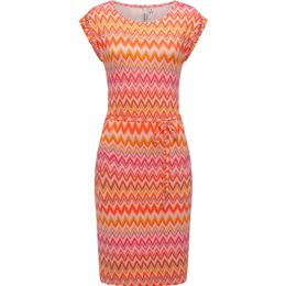 Sommerkleid Ragwear "Taggien Print", Damen, Gr. S (36), Normalgrößen, orange (pfirsich), Material: 95% Viskose, 5% Elasthan, figurumspielend knielang, Rundhals, Ärmel ohne Ärmelschlitz, Kleider, Leichtes, bequemes Midikleid mit Muster