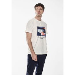 T-Shirt Street One MEN, Damen, Gr. M (40), weiß (pearl weiß), Web, 100% Baumwolle, bedruckt, gerade hüftlang, Rundhals, Bündchen, Shirts T-Shirt, aus reiner Baumwolle