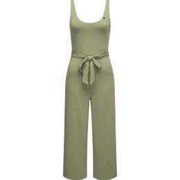 Jumpsuit Ragwear "Lisseta", Damen, Gr. L (40), grün (olivgrün), Material: 48% Baumwolle, 47% Viskose, 5% Elasthan, figurumspielend 7/8-Länge, tiefer Rundhals, Ärmel ohne Ärmelschlitz, Overalls, Langer Damen Overall mit Bindegürtel