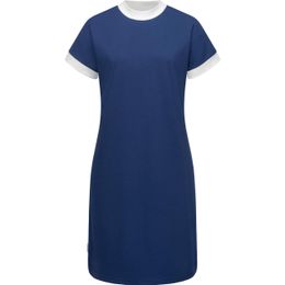 Shirtkleid Ragwear "Katchi Solid", Damen, Gr. L (40), Normalgrößen, blau (indigo), Material: 80% Baumwolle (bio), 20% Polyester (recycelt), Basic, lässig geschnitten ca. Mitte Oberschenkel, hoch geschlossener Ausschnitt, Ärmel ohne Ärmelschlitz extrabreites Bündchen kontrastfarben, Kleider, stylisches Sommerkleid in Shirt-Optik