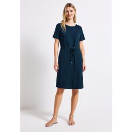 Jerseykleid Street One, Damen, Gr. 40, EURO-Größen, blau (tide blau), Jersey, 95% Viskose, 5% Elasthan, unifarben, normal knielang, Rundhals, abgesteppt, Kleider, mit Tunnelzug an der Taille