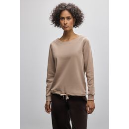 Sweatshirt Street One, Damen, Gr. 34, braun (bisquit braun), Sweatware, 60% Baumwolle, 40% Polyester, unifarben, gerade, Rundhals, B&uuml;ndchen, Sweatshirts Sweatshirt, im soften Baumwoll-Mix