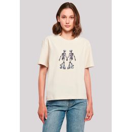 T-Shirt F4NT4STIC "Skelettpaar Eislaufen Valentinstagsgeschenk", Damen, Gr. L, wei&szlig; (sandwei&szlig;), Obermaterial: 100% Baumwolle, oversize, Rundhals, ohne B&uuml;ndchen, Shirts T-Shirt, Premium Qualit&auml;t