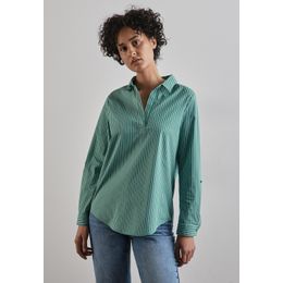 Longbluse Street One, Damen, Gr. 34, grün (sunlit grün), Web, 79% Baumwolle, 19% Polyamid, 2% Elasthan, gestreift, normal lang, V-Ausschnitt, Bündchen, Blusen Longbluse, aus Baumwolle mit Stretchanteil