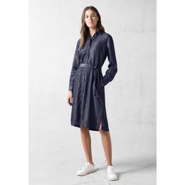 Midikleid Cecil, Damen, Gr. XXL (46), US-Größen, blau (dunkelblau wash), Stoff, 100% Lyocell, unifarben, normal wadenlang, V-Ausschnitt, Bündchen, Kleider Midikleid, mit Bindegürtel zum Taillieren