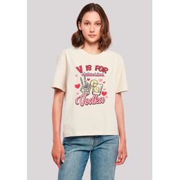T-Shirt F4NT4STIC "Anti Valentinstag V is for Vodka", Damen, Gr. L, wei&szlig; (sandwei&szlig;), Obermaterial: 100% Baumwolle, oversize, Rundhals, ohne B&uuml;ndchen, Shirts T-Shirt, Premium Qualit&auml;t