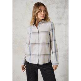 Langarmbluse Cecil, Damen, Gr. L (42), wei&szlig; (soft silber melange), Web, 50% Viskose, 50% Baumwolle, kariert, gerade normal, V-Ausschnitt, B&uuml;ndchen, Blusen, mit Knopfleiste