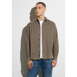 Langarmhemd Street One MEN, Herren, Gr. XL (44), US-Größen, braun (mocha braun), Cord, 100% Baumwolle, unifarben, normal normal, V-Ausschnitt, Bündchen, Hemden, aus reiner Baumwolle