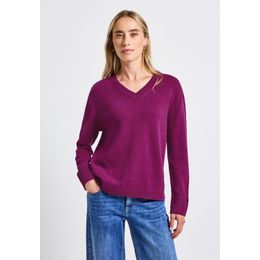 Strickpullover Street One, Damen, Gr. 40, berry paradise, Grobstrick, 60% Baumwolle, 40% Polyacryl, unifarben, normal normal, V-Ausschnitt, Bündchen, Pullover Strickpullover, im soften Baumwoll-Mix, Topseller