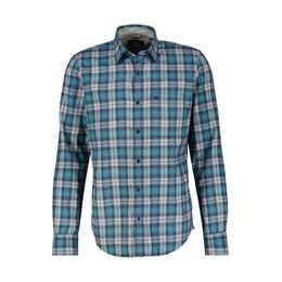 Karohemd Lerros, Herren, Gr. M, N-Gr, blau (mineral blau), Obermaterial: 55% Baumwolle, 45% Polyester, kariert, regular fit Po-bedeckend, ohne Ausschnitt, Manschette, Hemden, mit Logo Stickerei