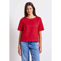 Shirtbluse Street One, Damen, Gr. 36, rot (glory rot), Web, 60% Leinen, 40% Baumwolle, unifarben, normal normal, Rundhals, abgesteppt, Blusen, mit Leinenanteil