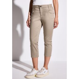 3/4-Hose Street One, Damen, Gr. 32, Länge 22, beige (safari beige), Web, 97% Baumwolle, 3% Elasthan, unifarben, comfort fit 3/4-Länge, Hosen, Middle Waist