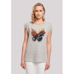 T-Shirt F4NT4STIC "Schmetterling Blumen", Damen, Gr. L, grau (erdgrau), Obermaterial: 100% Baumwolle, regular fit, Rundhals, ohne Bündchen, Shirts, Print