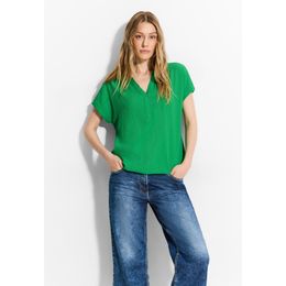 Kurzarmbluse Cecil, Damen, Gr. L (42), gr&uuml;n (fresh apple gr&uuml;n), Stoff, 55% Polyester, 44% Viskose, 1% Elasthan, unifarben, normal normal, Rundhals, Umschlagsaum, Blusen, aus softem Materialmix