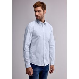 Langarmhemd Street One MEN, Herren, Gr. XXL (46), US-Gr&ouml;&szlig;en, blau (soft blau), Web, 100% Baumwolle, unifarben, slim fit normal, V-Ausschnitt, B&uuml;ndchen, Hemden, aus reiner Baumwolle