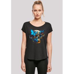 T-Shirt F4NT4STIC "Schmetterling Skull LONG TEE", Damen, Gr. XS, schwarz, Obermaterial: 100% Baumwolle, regular fit, Rundhals, ohne B&uuml;ndchen, Shirts T-Shirt, Print