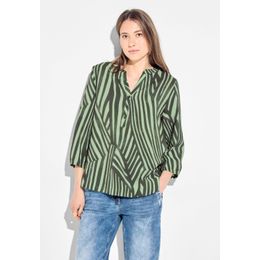 Langarmbluse Cecil, Damen, Gr. L (42), gr&uuml;n (cool khaki), Stoff, 84% Viskose, 16% Polyamid, gemustert, gerade h&uuml;ftlang, Rundhals, B&uuml;ndchen, Blusen, mit angedeuteter Knopfleiste