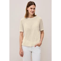 T-Shirt Cecil, Damen, Gr. L (42), beige (light beige), Stoff, 56% Viskose, 42% Polyester, 2% Metallfasern, unifarben, normal normal, Rundhals, abgesteppt, Shirts T-Shirt, mit Glitzer-Detail