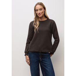 Sweatshirt Street One, Damen, Gr. 34, schwarzest braun, Sweatware, 60% Baumwolle, 40% Polyester, unifarben, normal, Rundhals, B&uuml;ndchen, Sweatshirts Sweatshirt, mit Tunnelzug am Saum