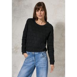 Langarmshirt Cecil, Damen, Gr. XL (44), schwarz, Stoff, 57% Polyester, 41% Baumwolle, 2% Elasthan, gemustert, normal normal, Rundhals, Bündchen, Shirts, mit Rundhalsausschnitt