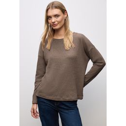 Langarmshirt Street One, Damen, Gr. 34, silk braun meliert, Web, 49% Baumwolle, 49% Polyester, 2% Elasthan, unifarben, normal normal, U-Boot-Ausschnitt, abgesteppt, Shirts, im soften Baumwoll-Mix
