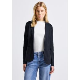 Kurzblazer Street One, Damen, Gr. 34, blau (tiefblau), Web, Obermaterial: 93% Baumwolle, 7% Elasthan; Futter: 100% Elasthan, unifarben, normal normal, V-Ausschnitt, abgesteppt, Blazer Kurzblazer, aus Baumwolle mit Stretchanteil