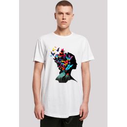 T-Shirt F4NT4STIC "Schmetterling Silhouette LONG TEE", Herren, Gr. M, weiß, Obermaterial: 100% Baumwolle, regular fit, Rundhals, ohne Bündchen, Shirts, Print