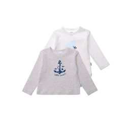 Langarmshirt Liliput "Little Sailor", Mädchen, Gr. 50/56, grau (weiß, grau), 100% Baumwolle, bedruckt, normal, Rundhals, Shirts, 2er-Pack aus weichem Baumwoll-Material