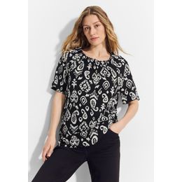 Carmenbluse Cecil, Damen, Gr. S (38), schwarz, Stoff, 100% Viskose, bedruckt, normal normal, Rundhals, B&uuml;ndchen, Blusen, aus softer Viskose