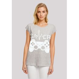 T-Shirt F4NT4STIC "Gamer Herzschlag", Damen, Gr. 4XL, grau (erdgrau), Obermaterial: 100% Baumwolle, regular fit, Rundhals, ohne B&uuml;ndchen, Shirts T-Shirt, Premium Qualit&auml;t