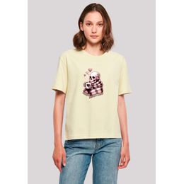 T-Shirt F4NT4STIC "Cozy Winter Skelett", Damen, Gr. L, gelb (softgelb), Obermaterial: 100% Baumwolle, oversize, Rundhals, ohne B&uuml;ndchen, Shirts T-Shirt, Premium Qualit&auml;t