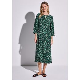 Midikleid Street One, Damen, Gr. 34, EURO-Gr&ouml;&szlig;en, gr&uuml;n (hunter gr&uuml;n), Stoff, 100% Viskose, bedruckt, normal kniebedeckend, Rundhals, B&uuml;ndchen, Kleider Midikleid, aus Viskose