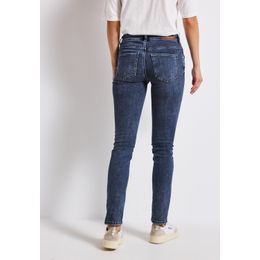 Slim-fit-Jeans Street One, Damen, Gr. 28, Länge 28, blau (mid blau random washed), Jeans, 79% Baumwolle, 15% Polyester, 4% Elastomultiester, 2% Elasthan, unifarben, lang, Jeans, Middle Waist