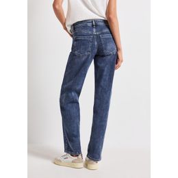 Comfort-fit-Jeans Street One, Damen, Gr. 31, Länge 28, blau (mid blau random washed), Jeans, 79% Baumwolle, 15% Polyester, 4% Elastomultiester, 2% Elasthan, unifarben, normal, Jeans, Middle Waist