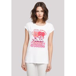 T-Shirt F4NT4STIC "Love and Coffe Valentinstag", Damen, Gr. 4XL, weiß, Obermaterial: 100% Baumwolle, regular fit, Rundhals, ohne Bündchen, Shirts T-Shirt, Premium Qualität