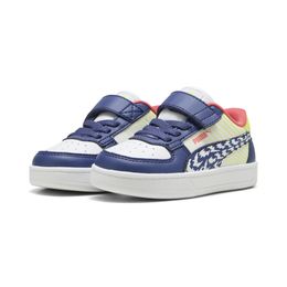 Sneaker Puma "Caven 2.0 Poised 2 Race Sneakers Kinder", Kinder, Gr. 21, gelb (weiß blau crystal lemon sherbert gelb), Obermaterial: Textil, Synthetik; Futter: Textil; Laufsohle: Gummi, Schuhe