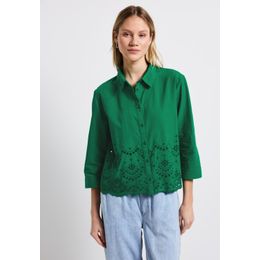 Hemdbluse Street One, Damen, Gr. 44, gr&uuml;n (glowing gr&uuml;n), Web, 100% Baumwolle, unifarben, klassisch normal, V-Ausschnitt, B&uuml;ndchen, Blusen Hemdbluse, aus reiner Baumwolle