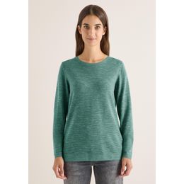 Strickpullover Cecil, Damen, Gr. L (42), smoky grün heather melange, Web, 60% Baumwolle, 40% Polyester, unifarben, normal normal, Rundhals, abgesteppt, Pullover, mit Rundhalsausschnitt