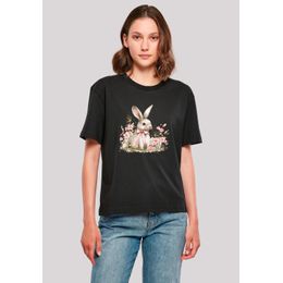 T-Shirt F4NT4STIC "Niedlicher Osterhase mit Blumen", Damen, Gr. L, schwarz, Obermaterial: 100% Baumwolle, oversize, Rundhals, ohne Bündchen, Shirts T-Shirt, Premium Qualität