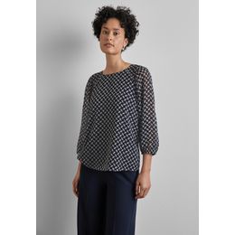 Hemdbluse Street One, Damen, Gr. 38, blau (night sky blau), Stoff, 100% Polyester, gemustert, normal normal, Rundhals, B&uuml;ndchen, Blusen Hemdbluse, Rundhalsausschnitt
