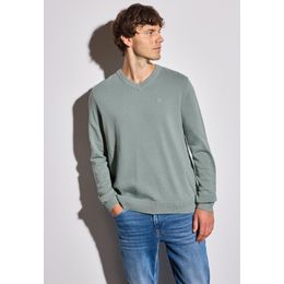 Strickpullover Street One MEN, Herren, Gr. M40, silber (silber gr&uuml;n), Web, 100% Baumwolle, unifarben, normal normal, V-Ausschnitt, Rippb&uuml;ndchen, Pullover Strickpullover, aus reiner Baumwolle