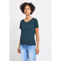 V-Shirt Street One, Damen, Gr. 34, braun (tide blau, nomad braun), Web, 50% Baumwolle, 50% Modal, unifarben, normal normal, V-Ausschnitt, Bündchen, Shirts, im soften Baumwoll-Mix