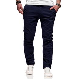 Chinohose behype "Heritage", Herren, Gr. 33, L&auml;nge 32, blau (dunkelblau), 98% Baumwolle, 2% Elasthan, Hosen Chinohose, im Slim -Fit-Schnitt
