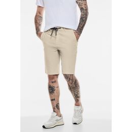 Shorts Street One MEN, Herren, Gr. 34, Kurz, beige (sandy shore), Web, 98% Baumwolle, 2% Elasthan, unifarben, gerade kurz, Hosen Shorts, mit Tunnelzugband