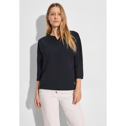 3/4-Arm-Shirt Cecil, Damen, Gr. L (42), blau (universal blau), Stoff, 68% Polyester, 28% Viskose, 4% Elasthan, unifarben, gerade normal, Rundhals, Bündchen, Shirts, mit 3/4 Ärmeln