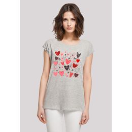 T-Shirt F4NT4STIC "Cute Herzen Variety Valentinstag", Damen, Gr. 4XL, grau (erdgrau), Obermaterial: 100% Baumwolle, regular fit, Rundhals, ohne Bündchen, Shirts T-Shirt, Premium Qualität