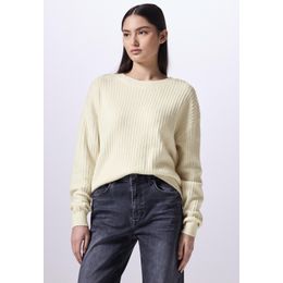 Strickpullover STREET ONE STUDIO, Damen, Gr. 40, beige (soft beige), Feinstrick, 37% Baumwolle, 34% Polyacryl, 26% Polyester, 3% Elasthan, unifarben, normal normal, Rundhals, B&uuml;ndchen, Pullover Strickpullover, aus Baumwolle mit Stretchanteil